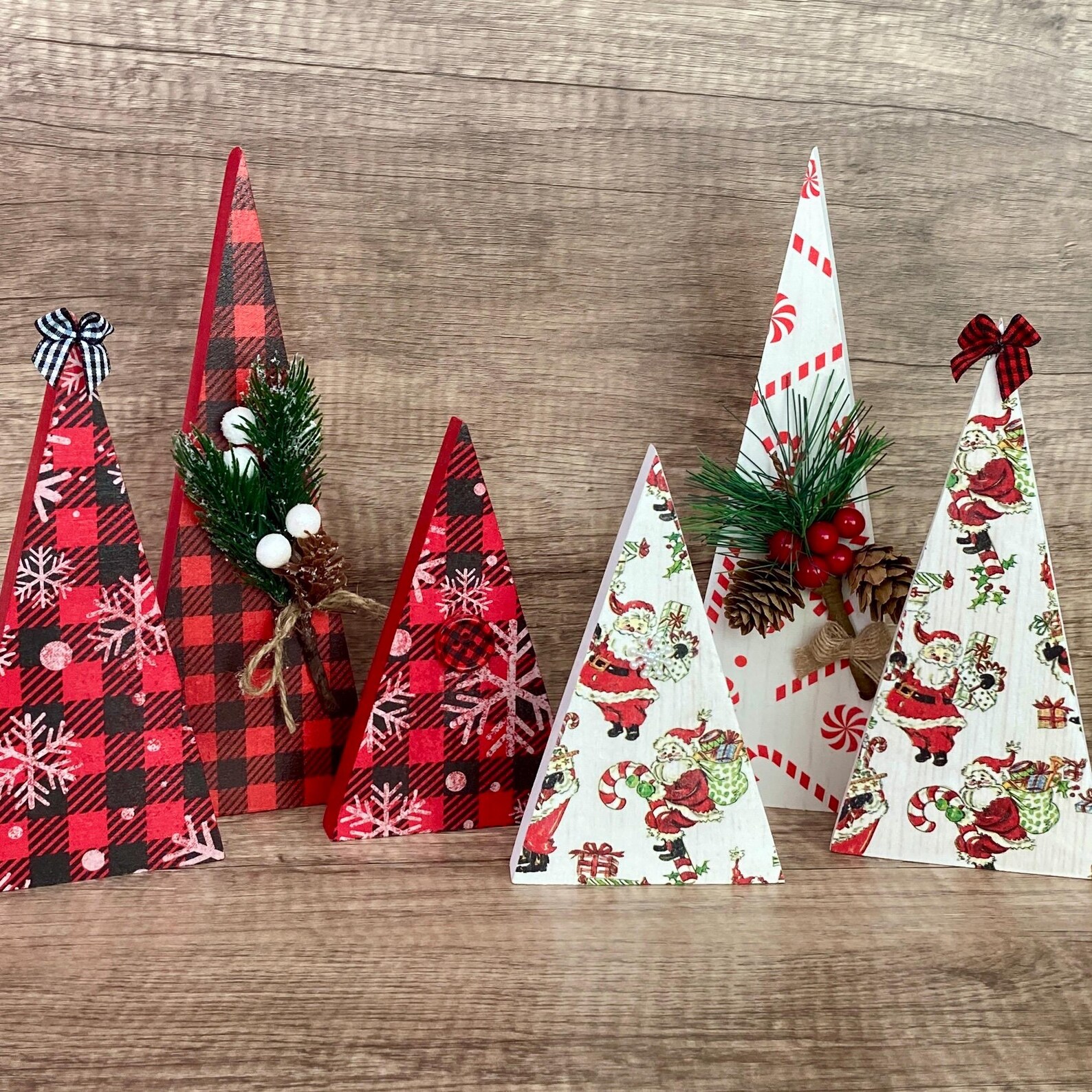 Triangle Christmas Trees / Holiday Shelf Decor Set of 3 / Buffalo Plaid ...