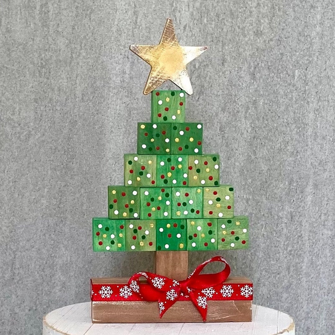 Wood Block Tree / Christmas Tiered Tray / Holiday Home Shelf and Table ...