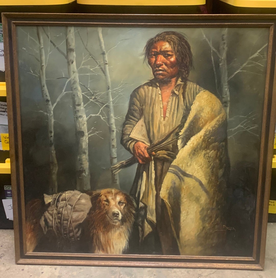Jorge Tarallo Braun Painting of Indian With His Dog - Etsy