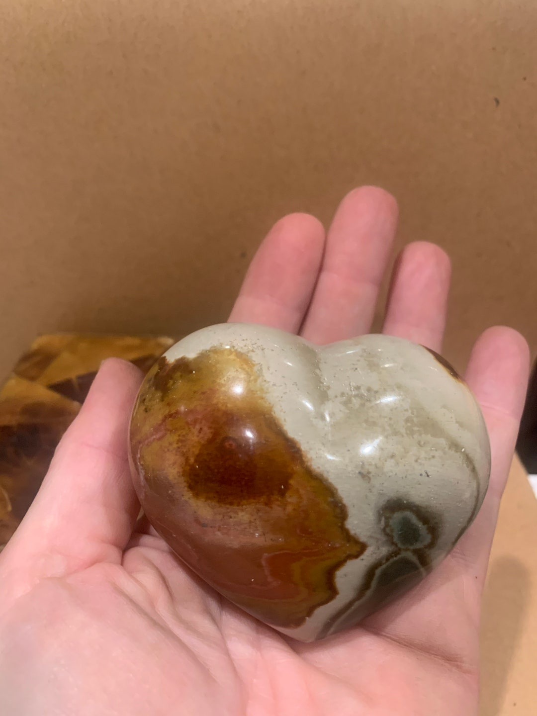 Vintage Tortoise Shell Wood Box With Heart Shaped Stone Inside - Etsy