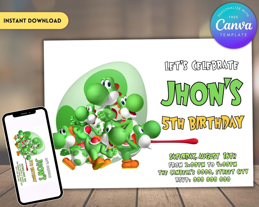 Yoshi Birthday Invitation for Girls Yoshi Invitation - Etsy