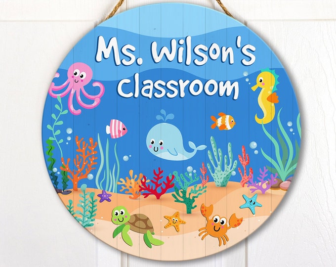 Classroom Door Sign, Sea Ocean Themed Classroom Decor, Custom Teacher ...