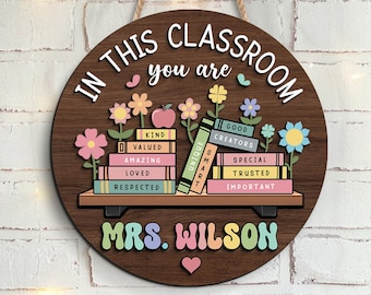 Personalized Teacher Door Hanger, 3D Laser Cut, Teacher Sign, Classroom ...