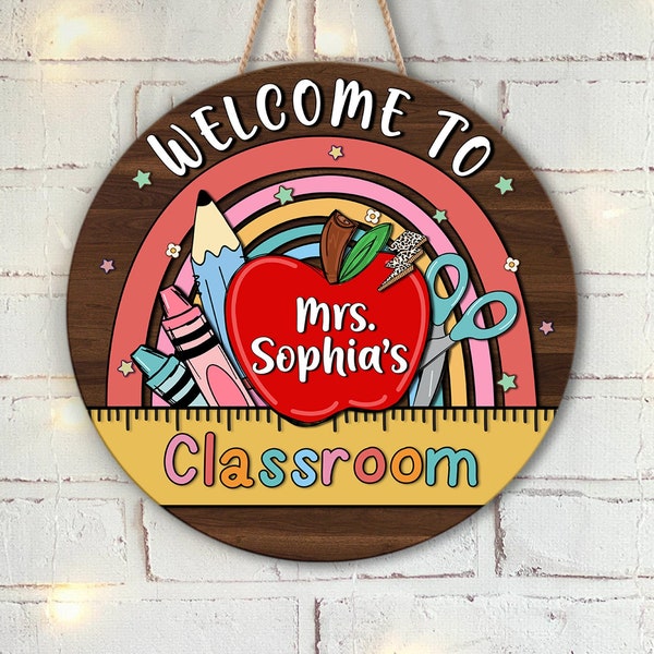 Rainbow Teacher Sign - Etsy