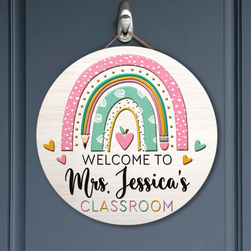 Rainbow Teacher Sign - Etsy