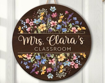 Personalized Teacher Door Sign: Floral Bow, Gingham Classroom Decor - Etsy