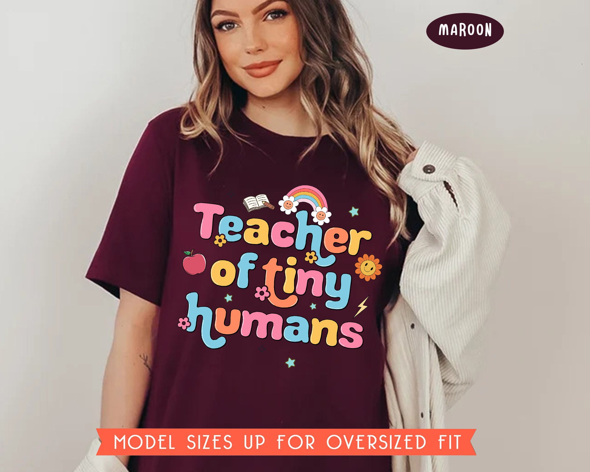 Teacher of Tiny Humans Shirt Groovy Teacher Shirt Back to - Etsy