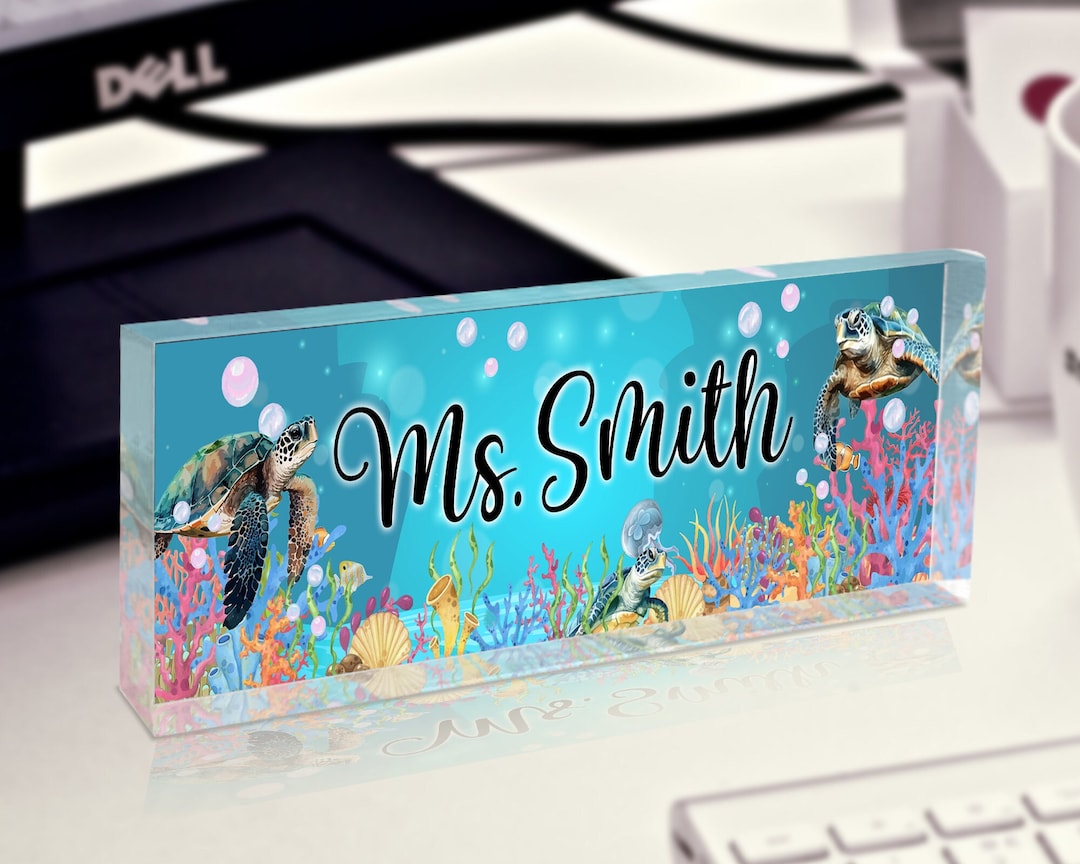 Teacher Desk Name Plate, Sea Turtle Desk Plaque, Custom Teacher Sign ...