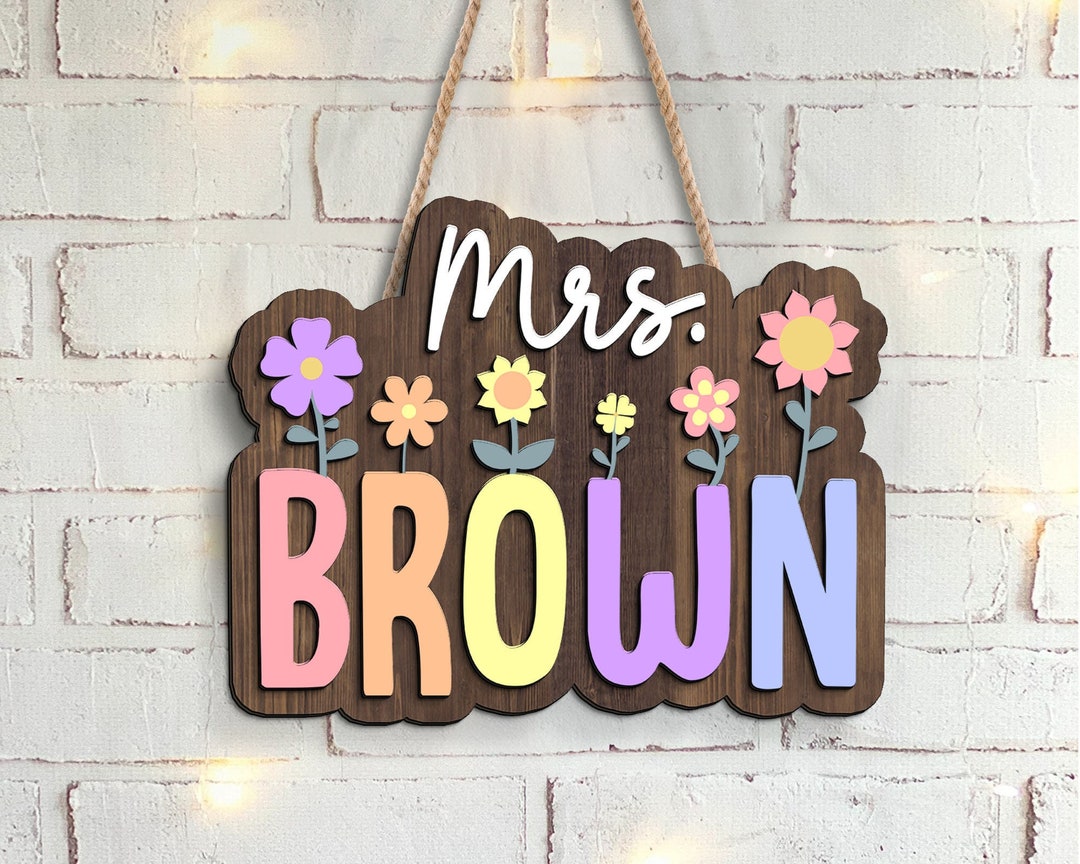 Floral Teacher Door Sign, Personalized Desktop Teacher Sign, Teacher ...