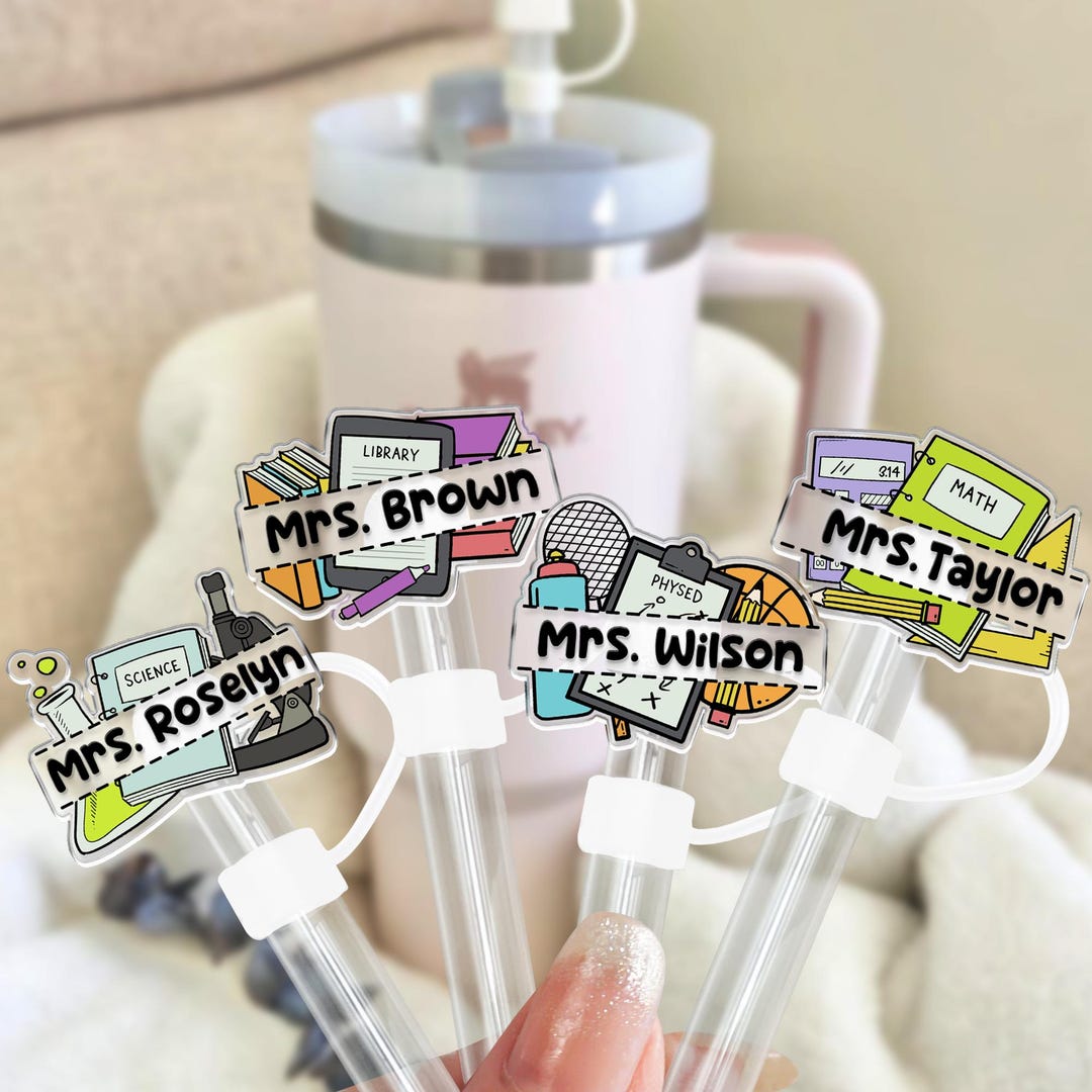 Custom School Subjects Straw Topper for Teacher, Teacher Appreciation ...