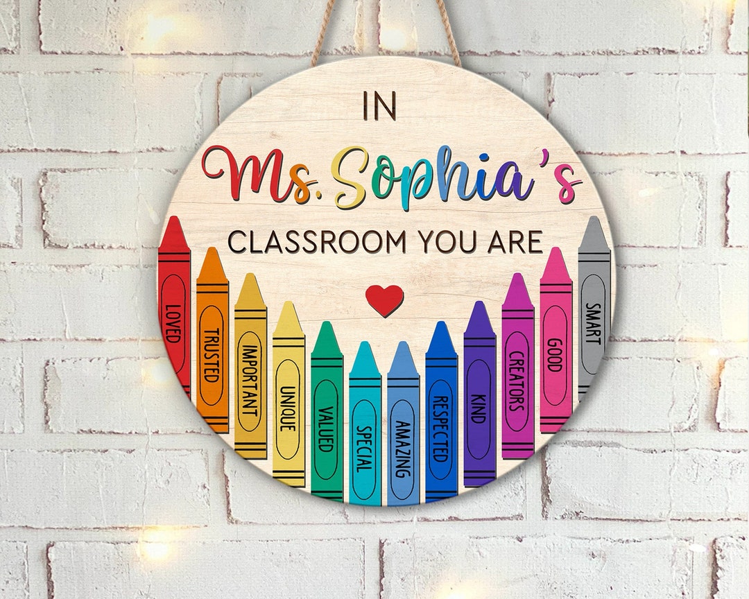 Classroom Crayon Sign, Teacher Gifts, Personalized Teacher Door Sign ...