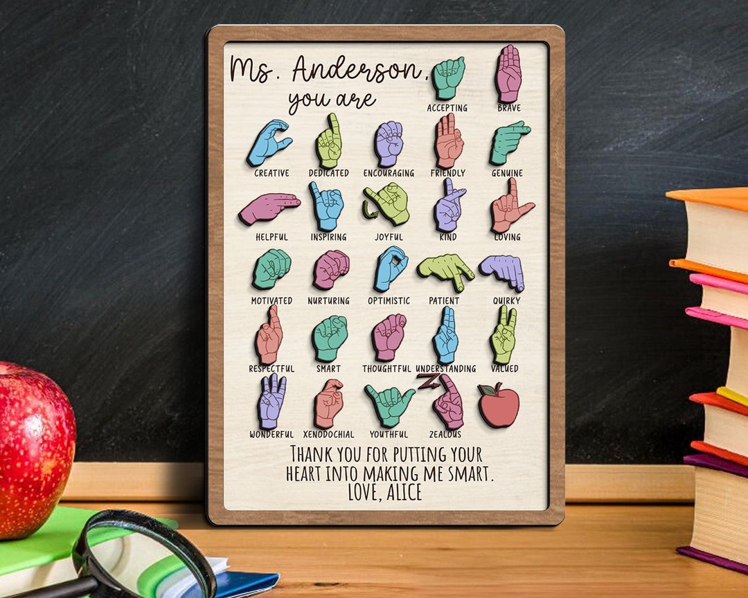 Personalized ASL Teacher Wooden Sign, Thank You Gift, ASL Sign for ...