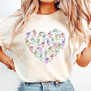 ASL Heart Alphabet Teacher Comfort Colors Shirt, Sign Language Shirt ...