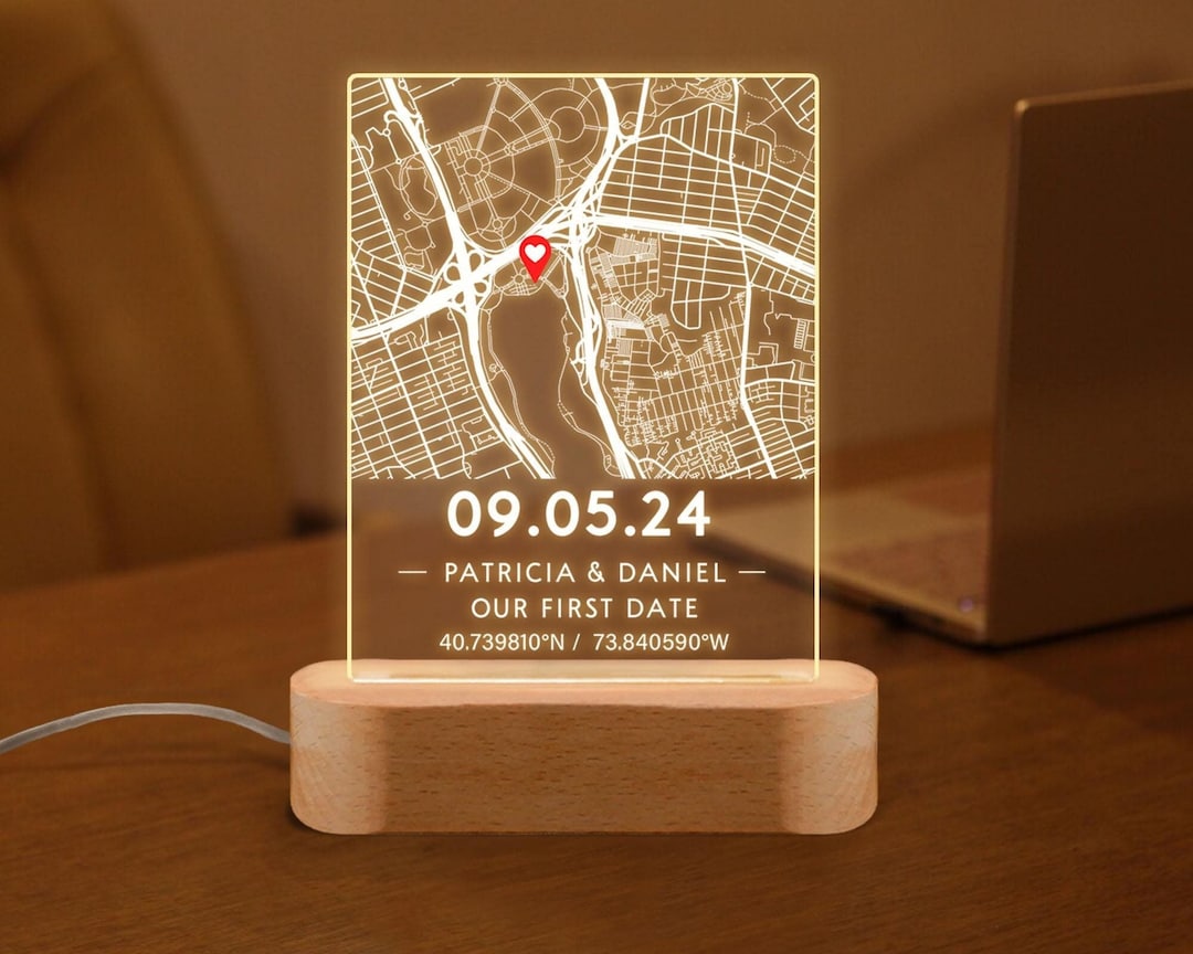Custom Map Night Light With Street Names, Our First Date Gift for Him ...