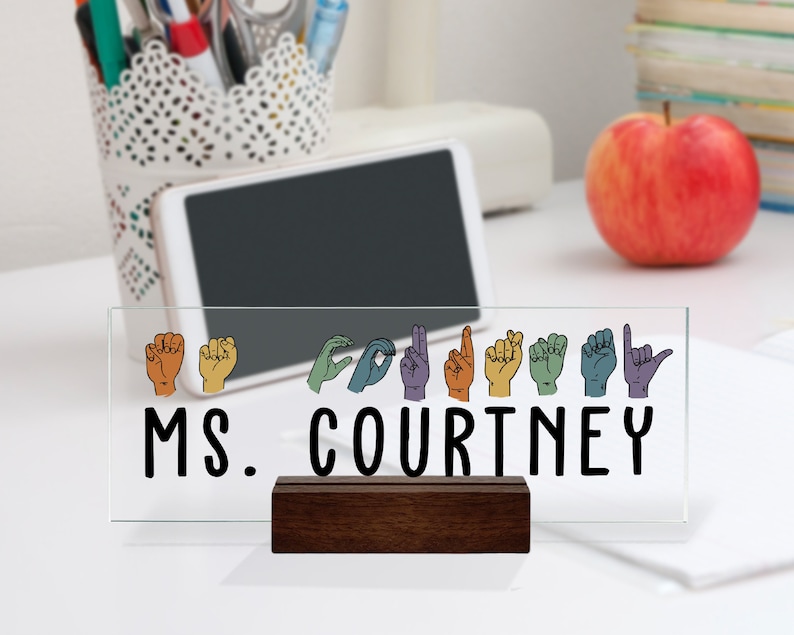 Personalized ASL Teacher Desk Sign: Acrylic Name Plate - Etsy