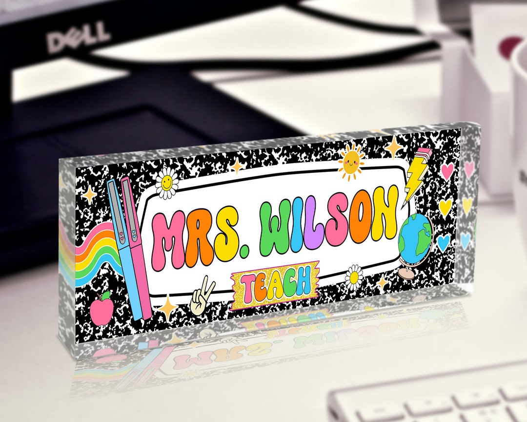 Composition Book Desk Sign, Custom Teacher Name Sign, Desk Name Plate ...