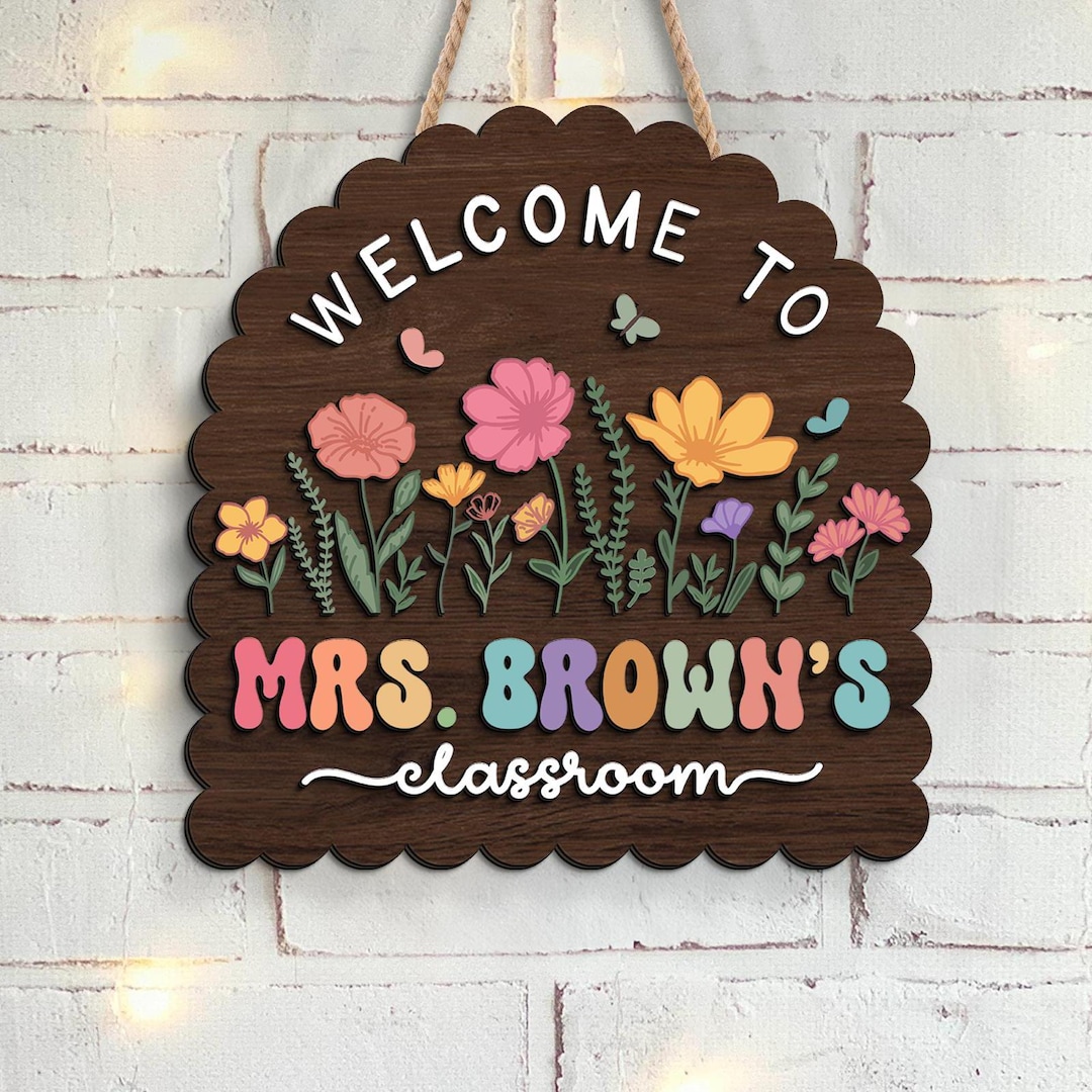 Custom Teacher Name Sign: 3D Floral Classroom Door Hanger - Etsy