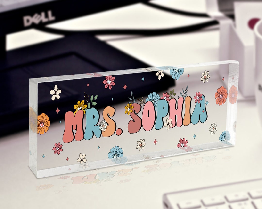 Floral Teacher Sign, Personalized Teacher Name Plate, Teacher Desk Name ...