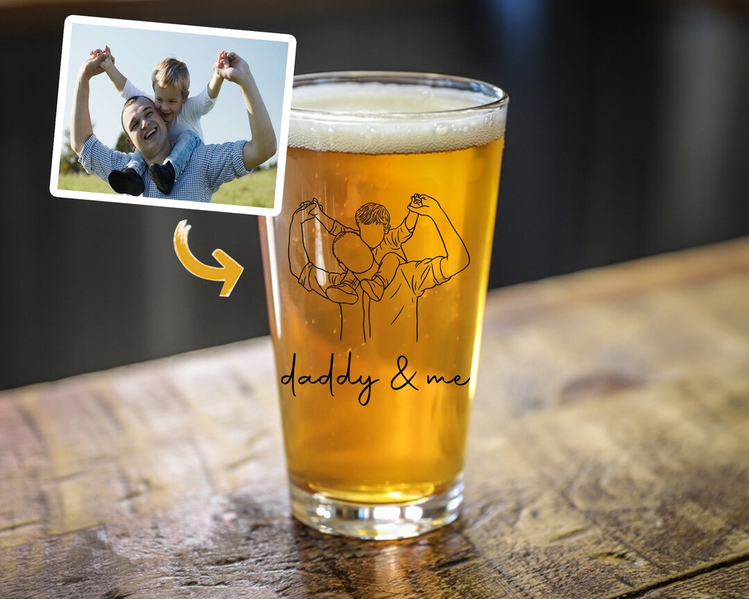 OUTLINE DRAWING Daddy and Me Pint Beer Glass, Custom Photo Dad and Kids ...