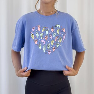 ASL Heart Alphabet Teacher Comfort Colors Shirt, Sign Language Shirt ...