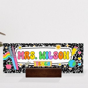 Composition Book Desk Sign, Custom Teacher Name Sign, Desk Name Plate ...