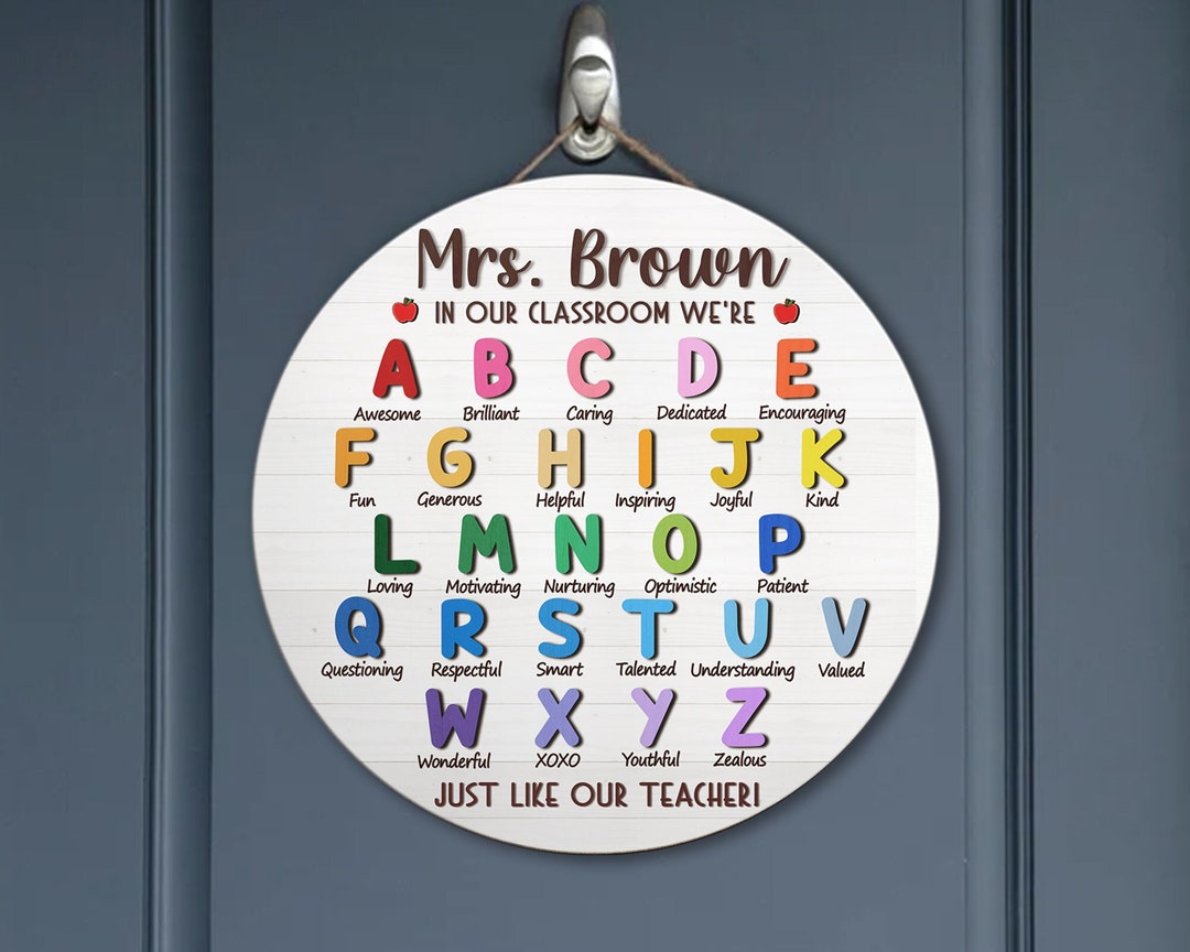 Personalized ABC Teacher Door Sign, Back to School Gift, Teacher ...