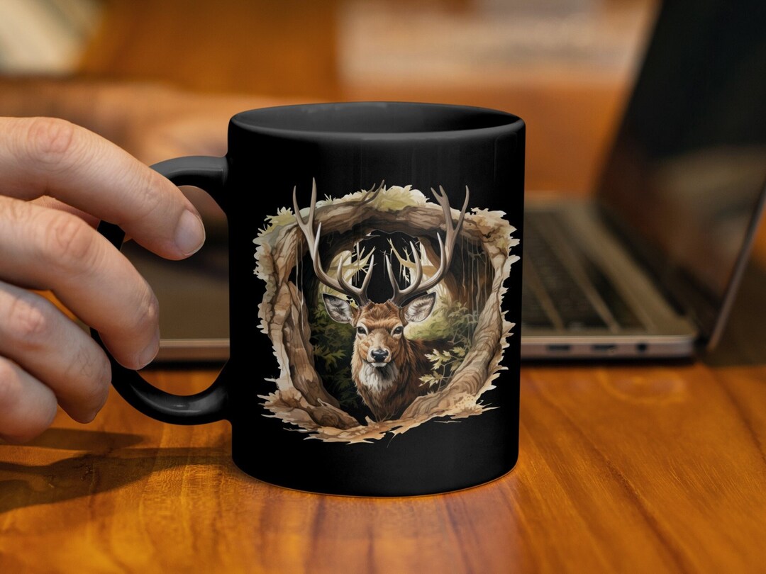 Forest Deer Illustrated Mug, Rustic Cabin Decor Coffee Cup, Wildlife ...