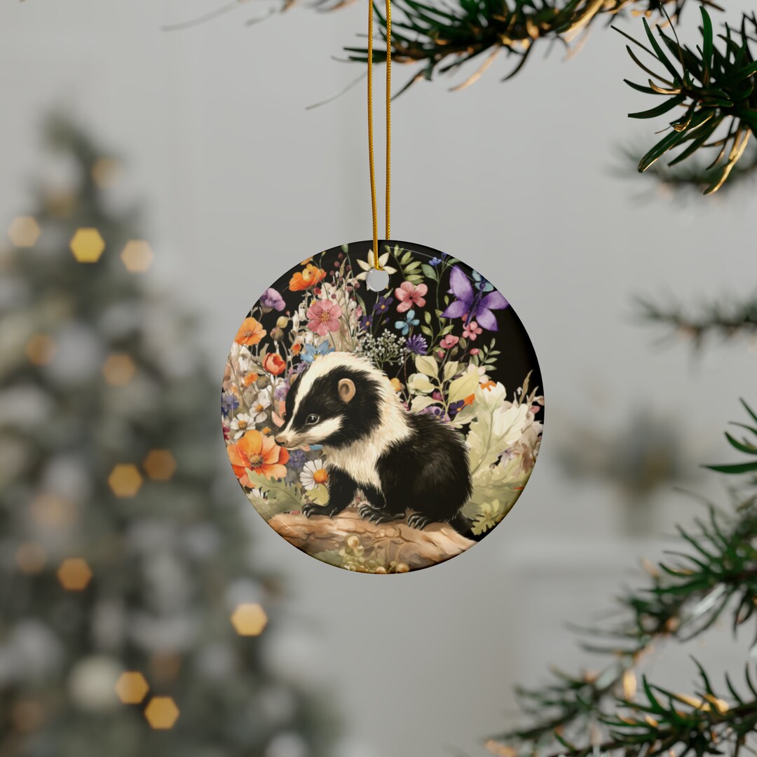 Baby Badger Watercolor Wildflower Ceramic Ornaments Baby Animal Lover ...