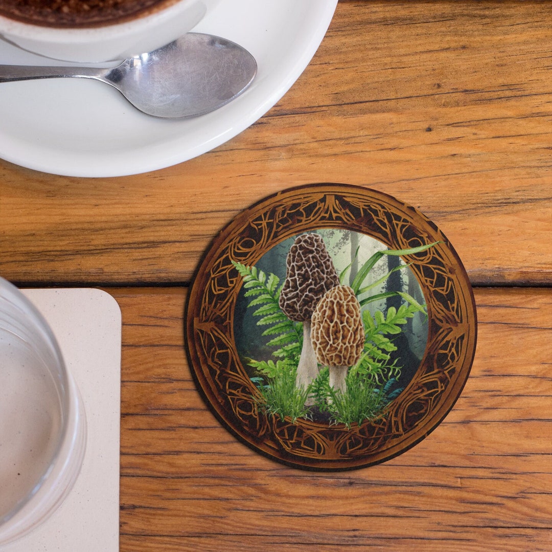 Mushroom Coaster, Morel Mushroom Design, 3D Laser Cut Wood Style Unique ...