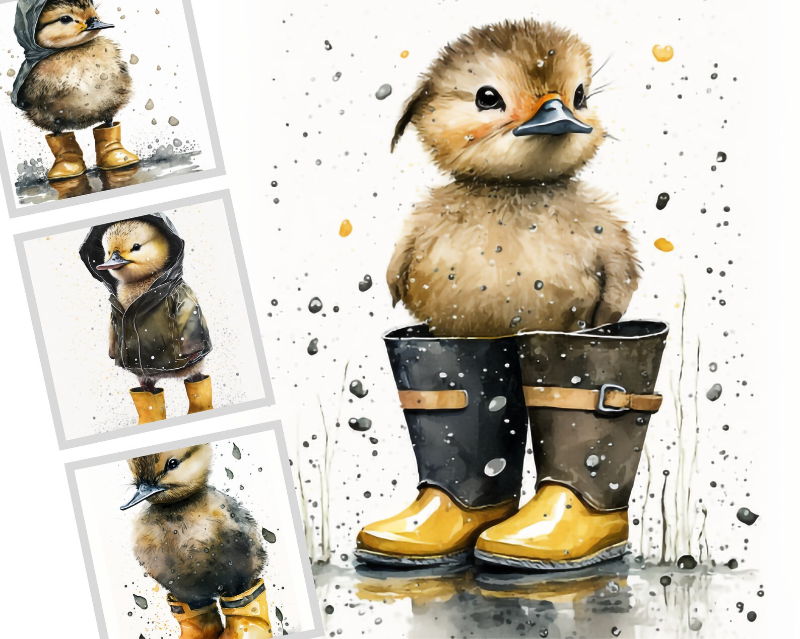 Ducklings in Rain Boots Printable Art Prints, Commercial Use Duckling ...