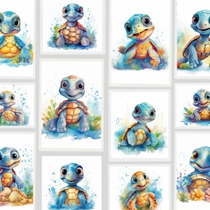 Watercolor Sea Turtle Clipart, Cute Nautical Ocean Animals PNG Clip Art ...