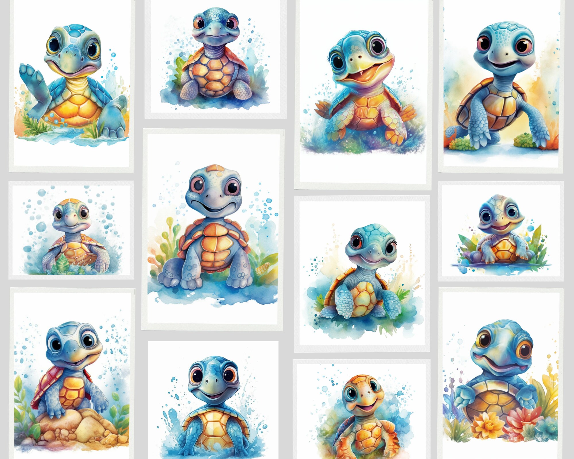 Watercolor Sea Turtle Clipart, Cute Nautical Ocean Animals PNG Clip Art ...