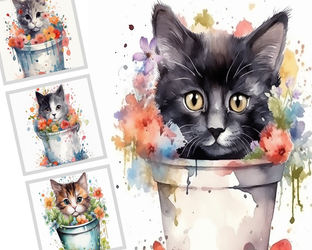 Watercolor Kitten in a Bucket PNG, Kitten in a Bucket Digital Clipart ...