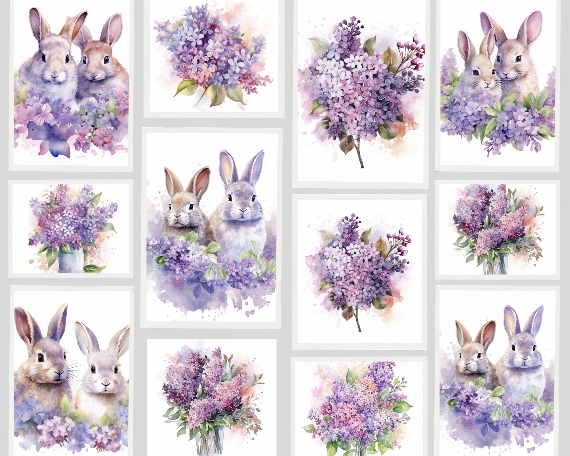 Watercolor Lilac Rabbit Clipart PNG Clip Art Bundle, Wedding Graphics ...