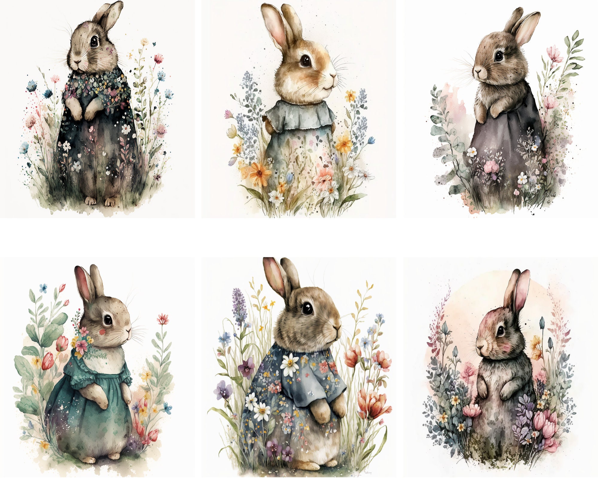 Cute Bunnies Wearing Dresses PNG, Watercolor Clipart, Cute Baby Shower ...