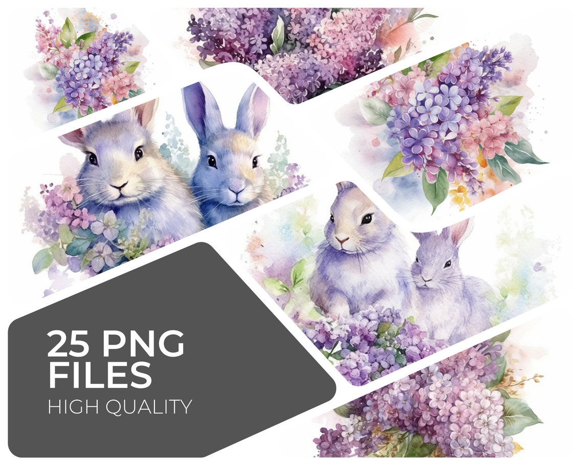 Watercolor Lilac Rabbit Clipart PNG Clip Art Bundle, Wedding Graphics ...