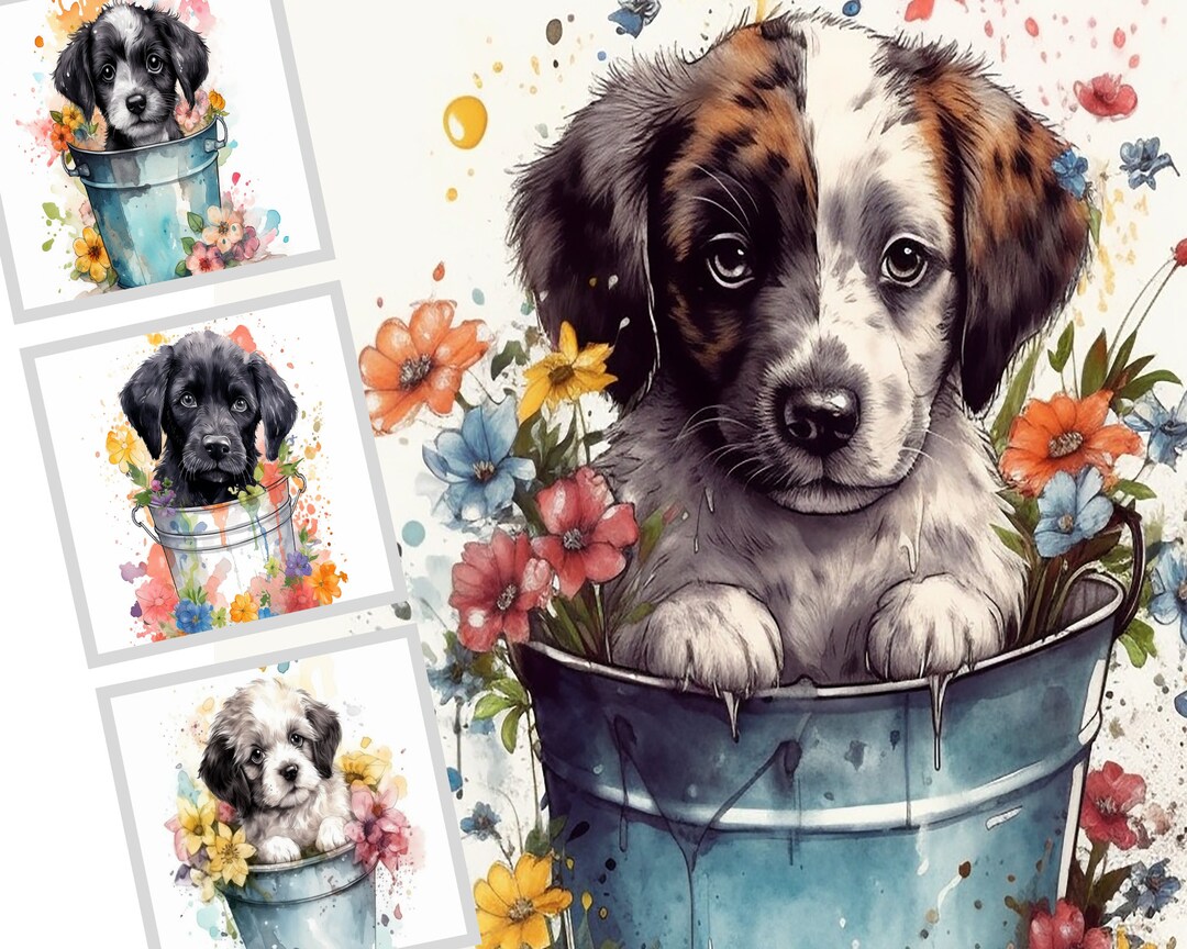 Watercolor Puppy in a Bucket PNG, Puppy in a Bucket Digital Clipart ...