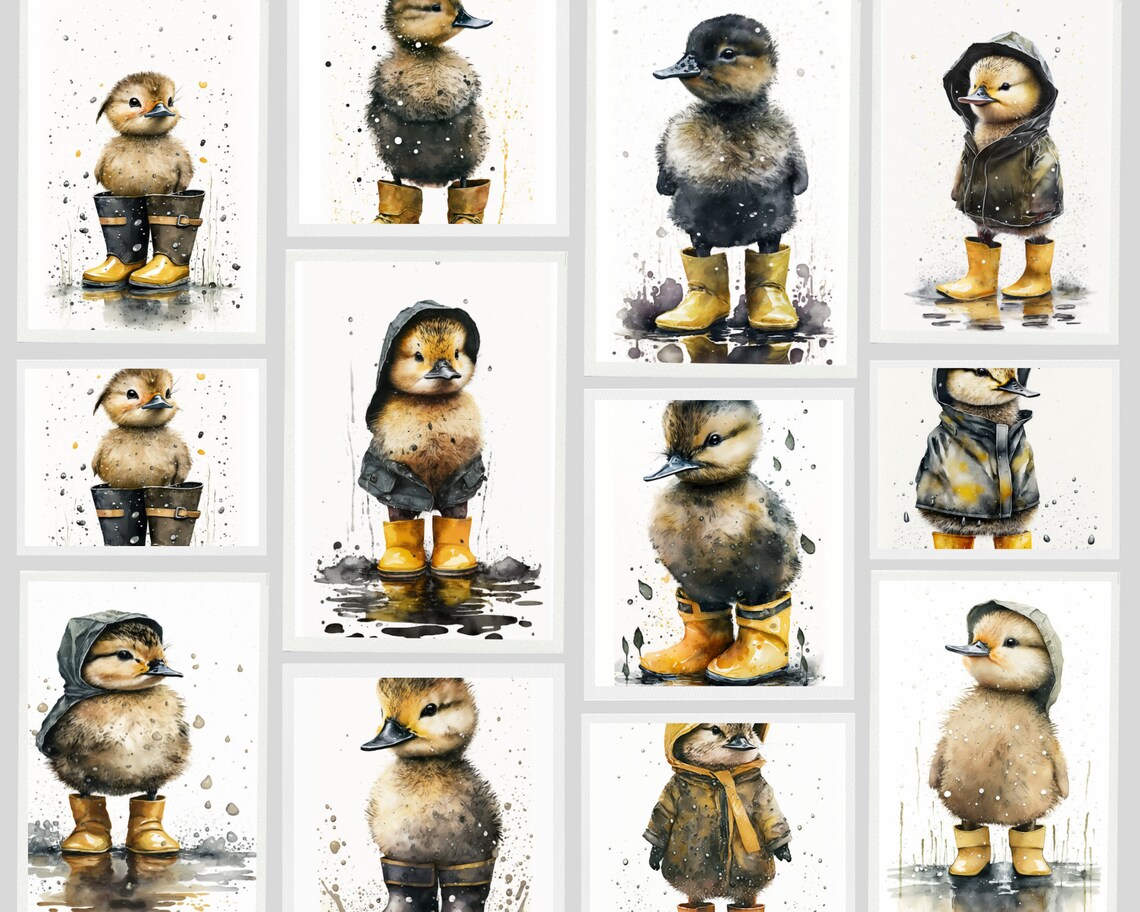 Ducklings in Rain Boots Printable Art Prints, Commercial Use Duckling ...