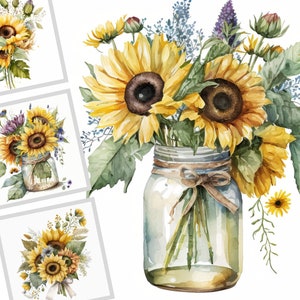 Sunflower Flowers PNG, Watercolor Floral Clipart Bouquets, Elements ...