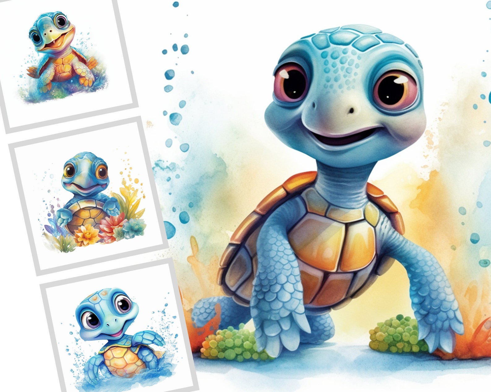 Watercolor Sea Turtle Clipart, Cute Nautical Ocean Animals PNG Clip Art ...