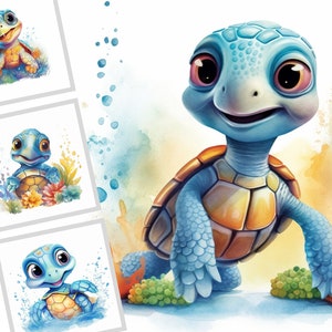 Watercolor Sea Turtle Clipart, Cute Nautical Ocean Animals PNG Clip Art ...