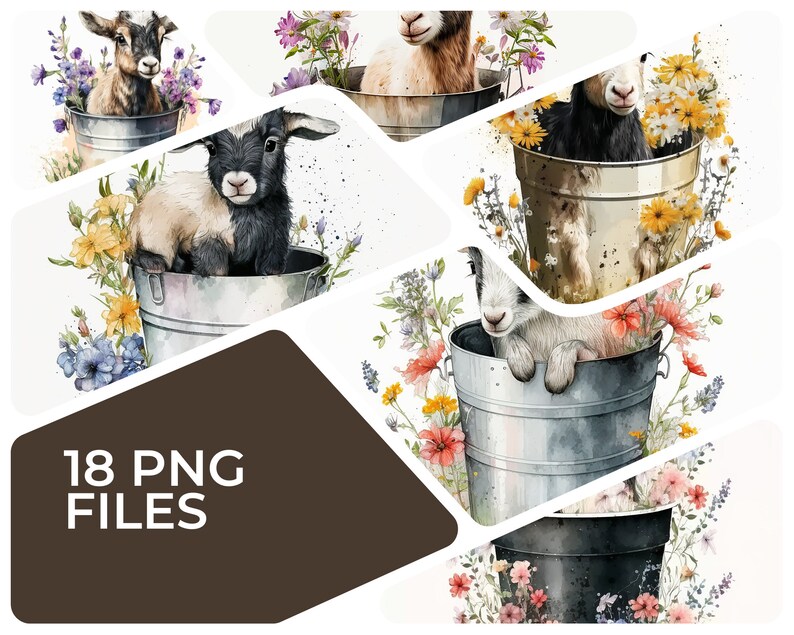 Baby Goat in a Bucket Watercolor Clipart Cute Goat & Bucket Baby Goat ...