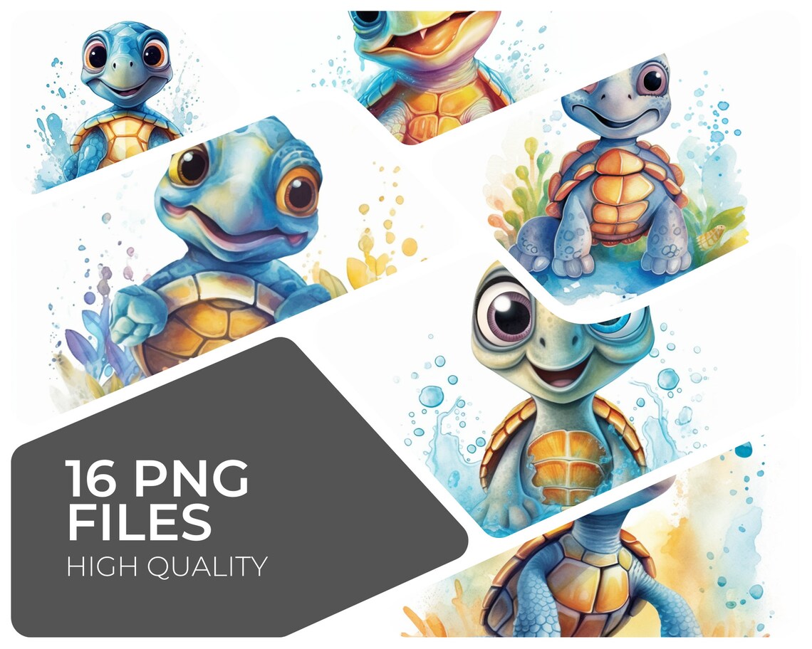 Watercolor Sea Turtle Clipart, Cute Nautical Ocean Animals PNG Clip Art ...