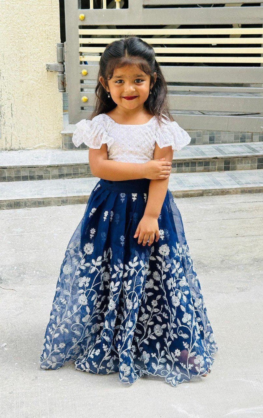 Blue and White Kids Lehenga Choli Set, Soft Net Baby Girl Lengha Choli ...