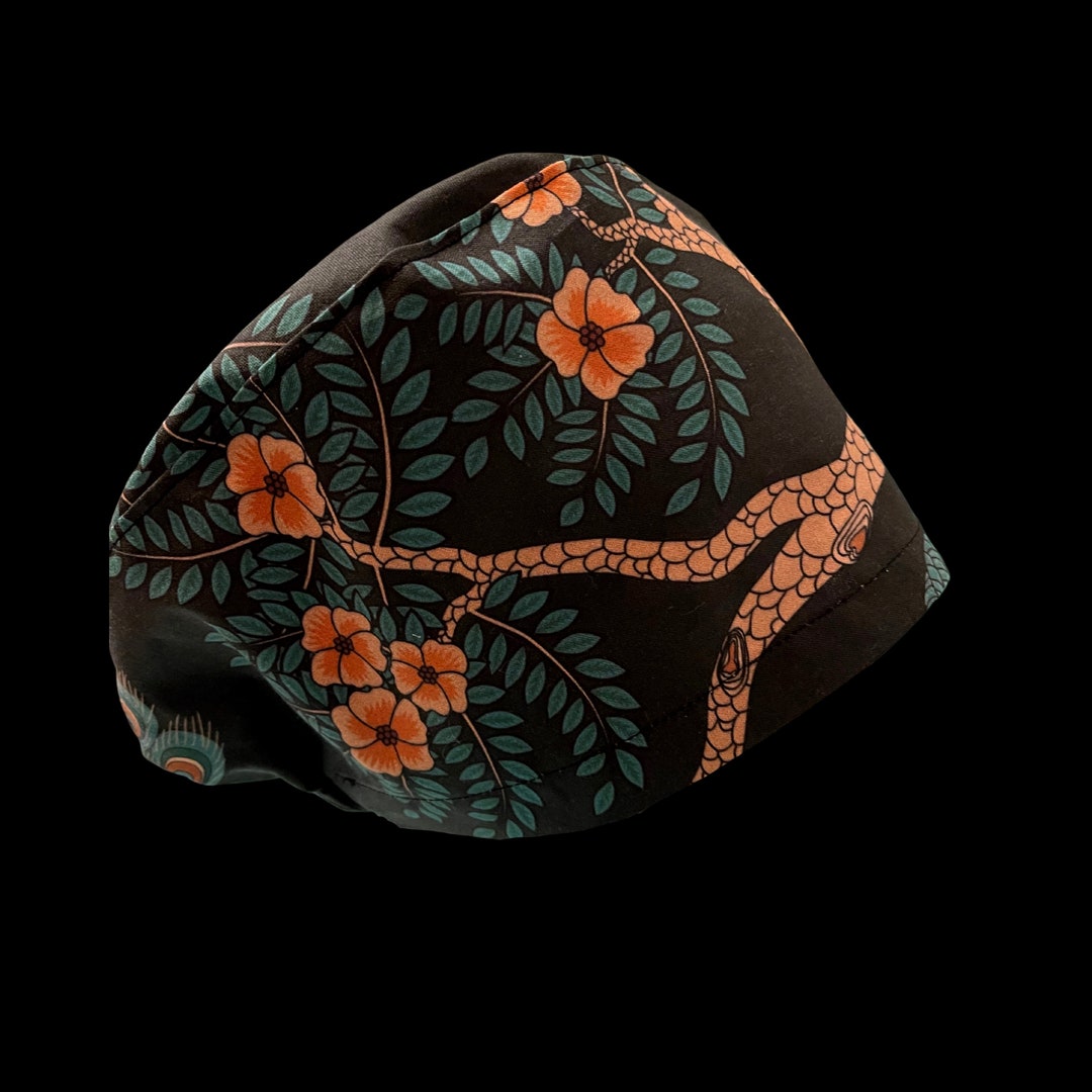 Scrub Cap - Long Hair - Black W/earth Tones & Tiger- All Hair Lengths ...