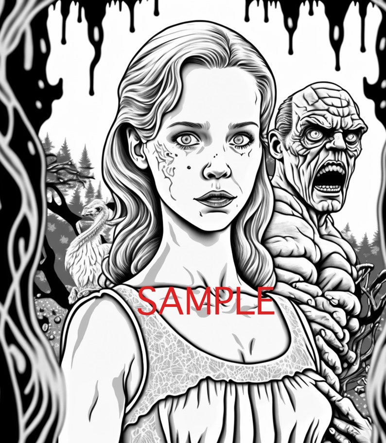 21 Lost Girl Fantasy Horror Coloring Page Book, Adults + Teens- Instant ...