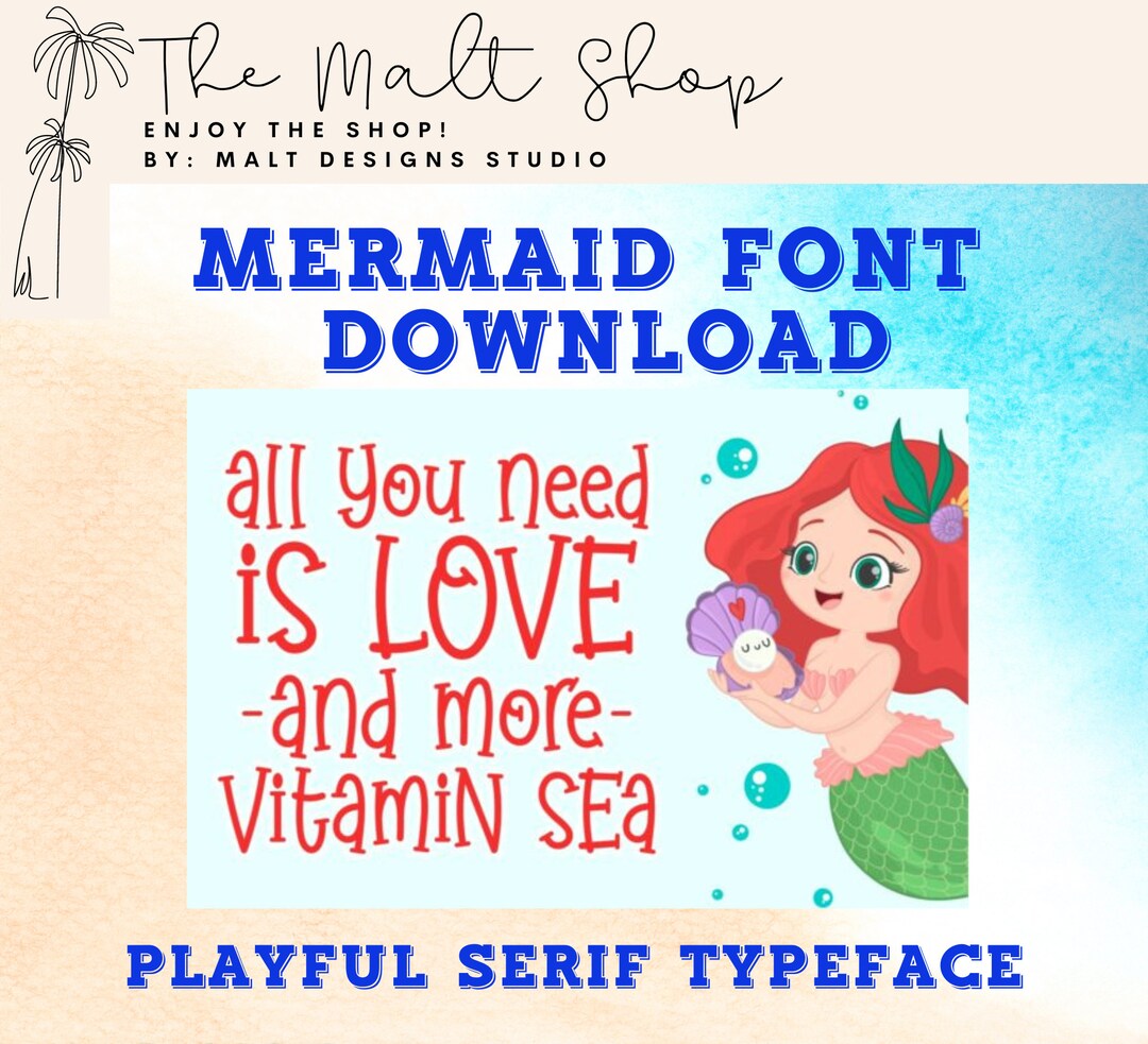 Mermaid of the Sea Font Digital Download. Font, Digital, Mermaid, Cute ...