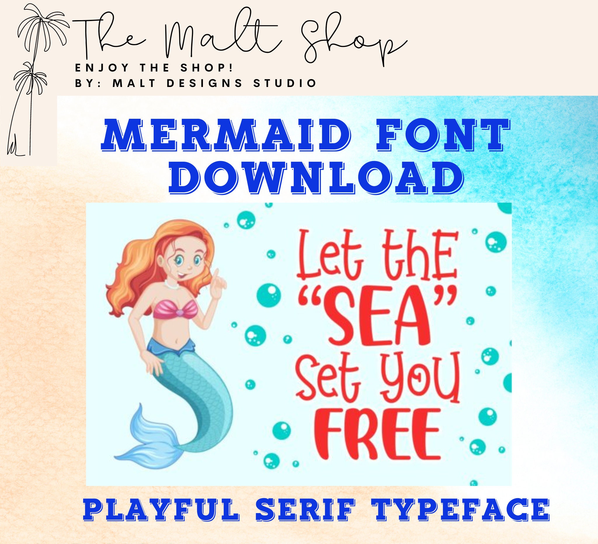 Mermaid of the Sea Font Digital Download. Font, Digital, Mermaid, Cute ...