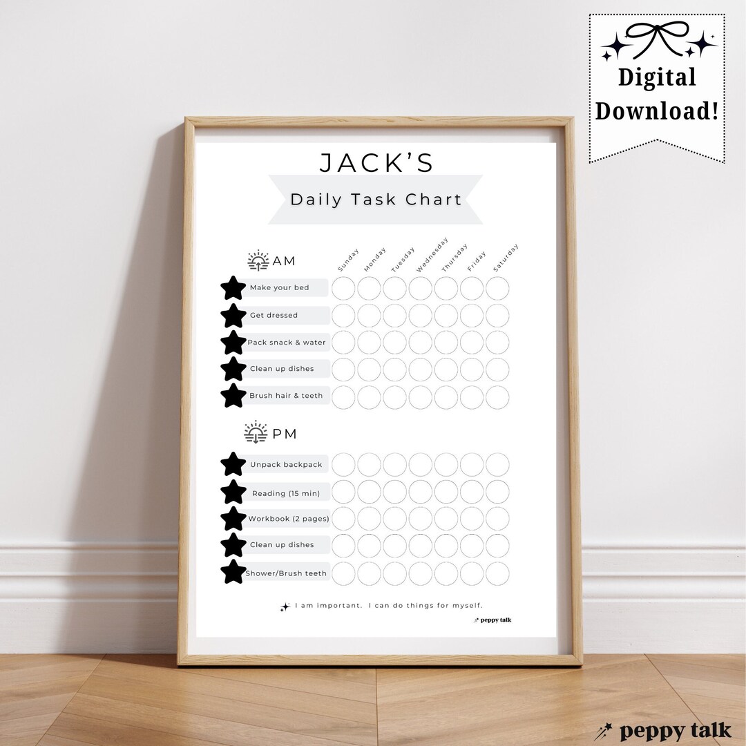 Printable Editable Kids Chore Chart Task Chart Kids Routine Checklist ...