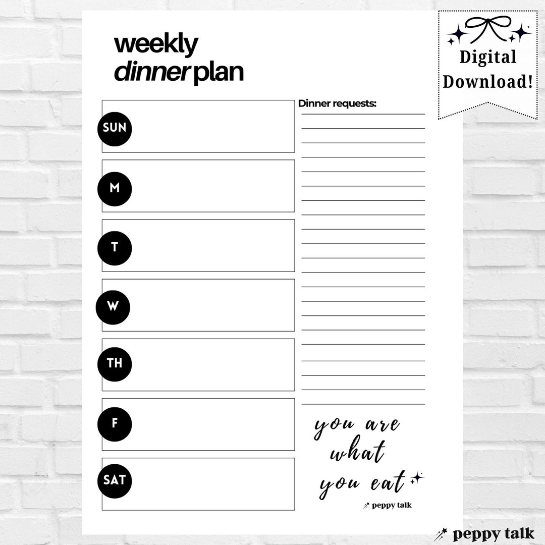 Printable Editable Meal Planner Dinner Schedule Dinner Request Family ...